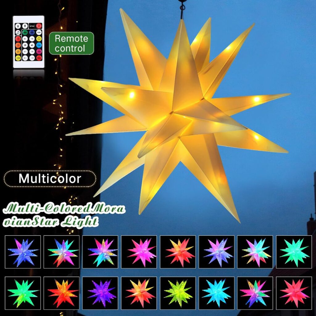 15.7″ Lighted Foldable Moravian Star Tree Topper with Stabilizer