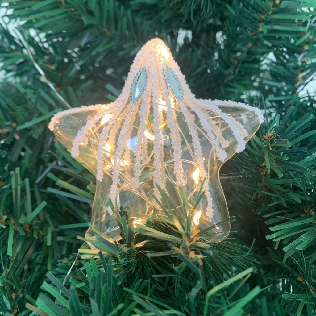 Christmas Glass Tree Topper Star Transparent Glass| 3.15Inch