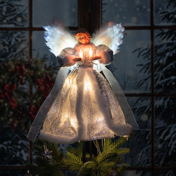 12″ Fiber Optic Angel Christmas Tree Topper, Silver Tree Topper Angel ...